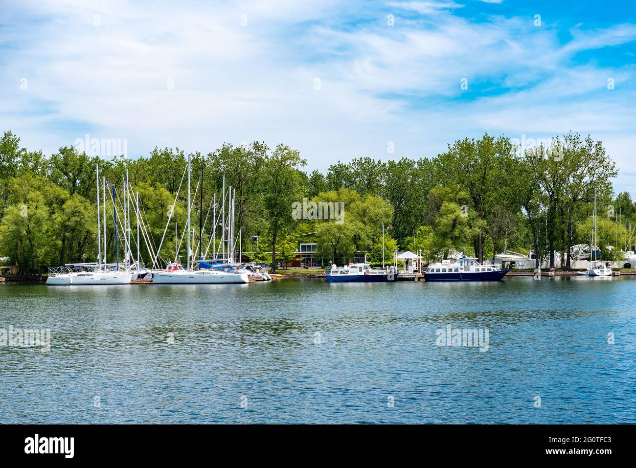 Boats in the Hanlan island marina which is located in the Lake Ontario ...