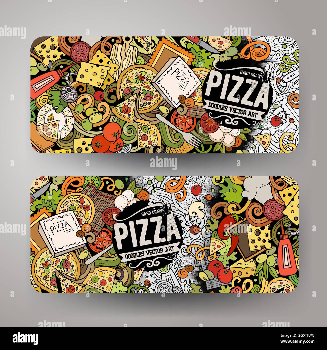 Cartoon cute colorful vector hand drawn doodles Pizzeria corporate ...