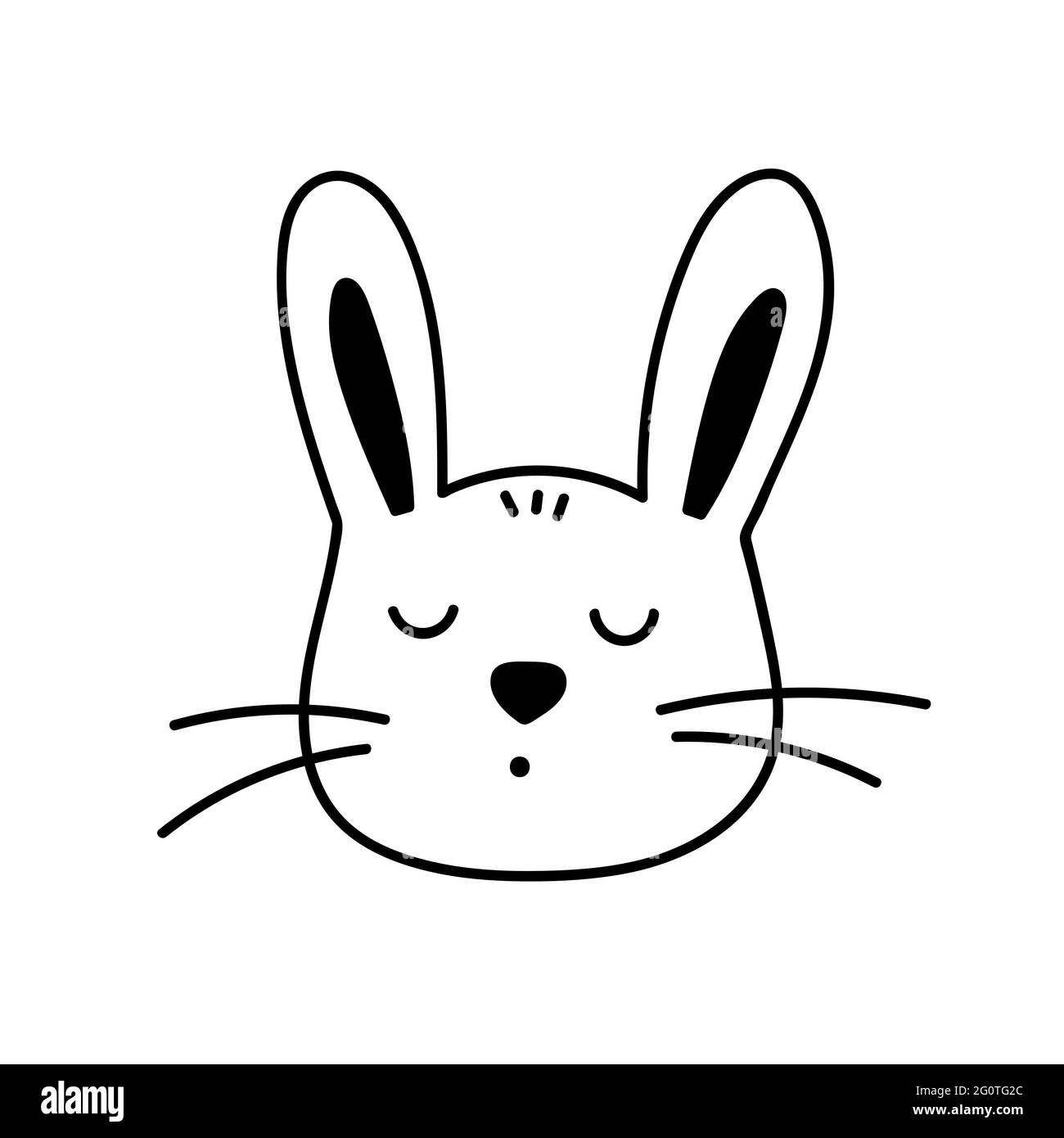 Cute face of a sleepy bunny isolated on white background. Vector hand ...