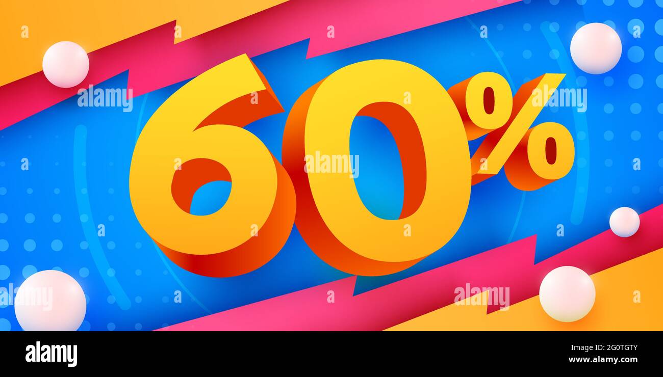 60 percent Off. Discount creative composition. 3d mega sale symbol with ...
