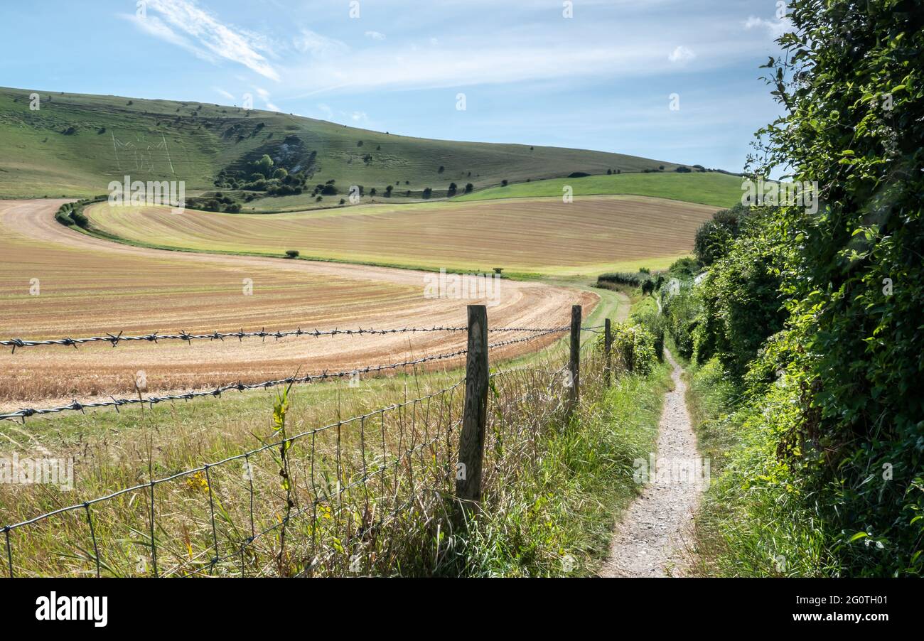 The Long Man of Wilmington and the South Downs, Sussex, England. A ...