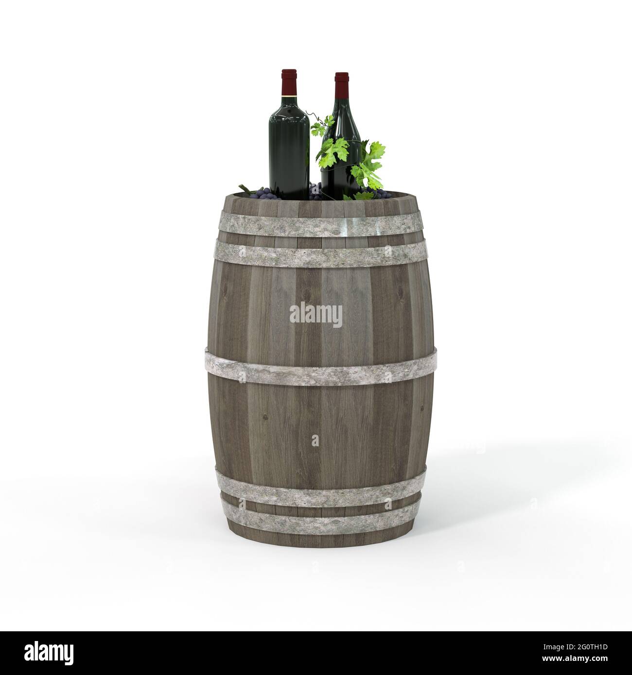 3D rendering wine bottles on wine barrel - white background Stock Photo ...