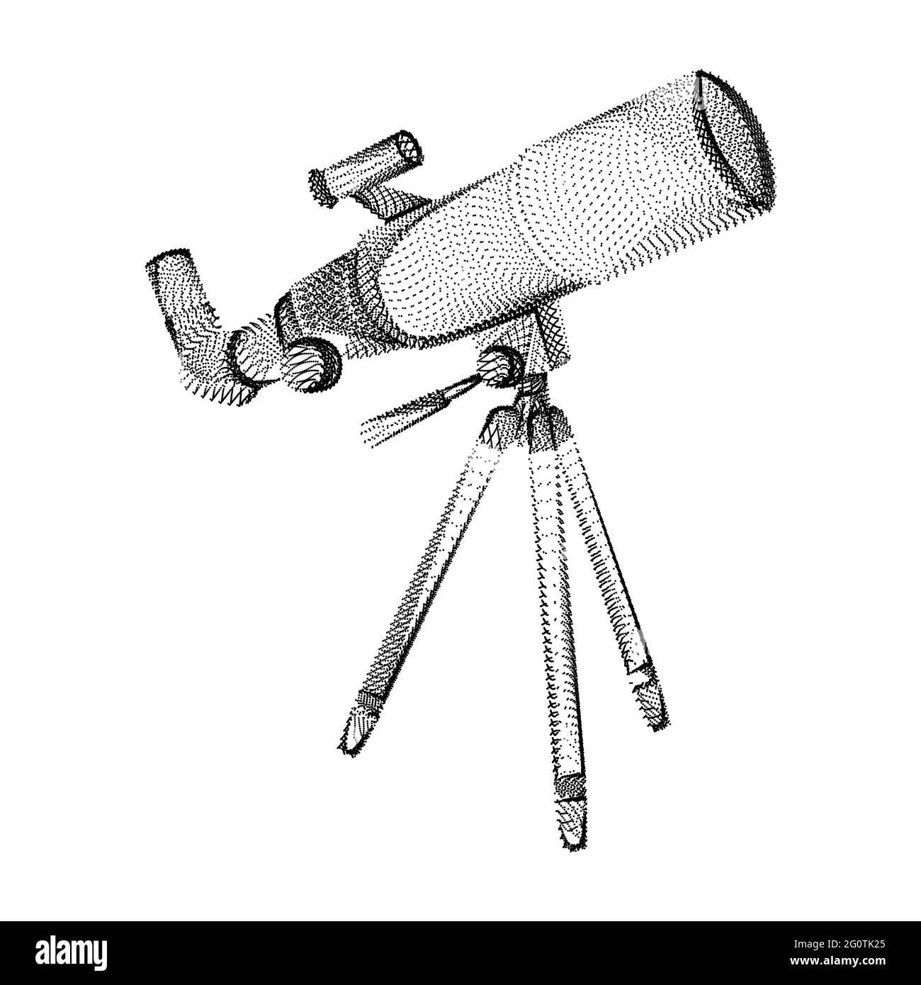 Telescope silhouette consisting of black dots and particles. 3D vector ...