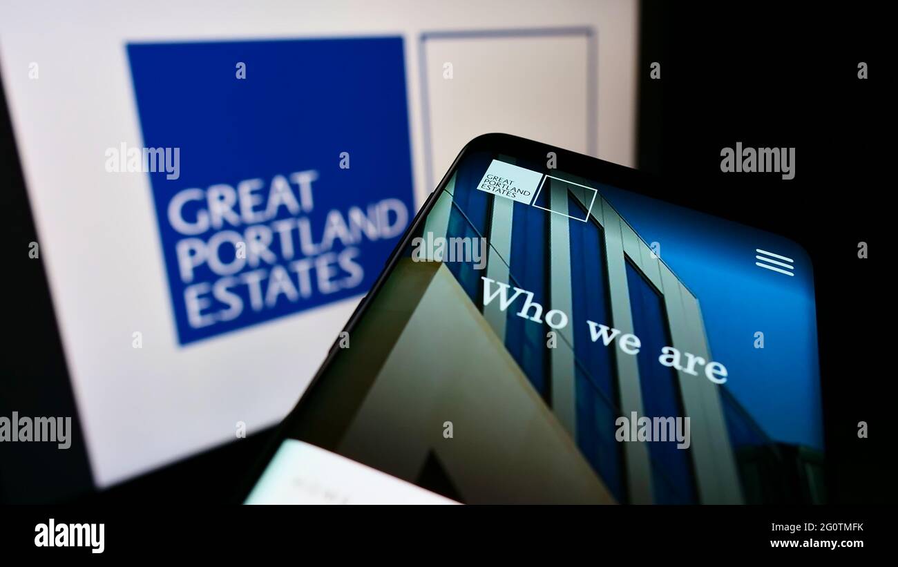 Cellphone with web page of British property company Great Portland ...