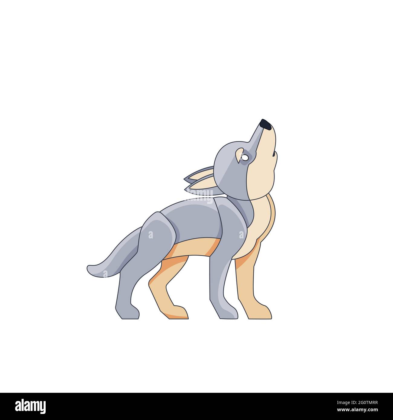 Little wolf cub howls in the sky. Cartoon character of a dangerous ...