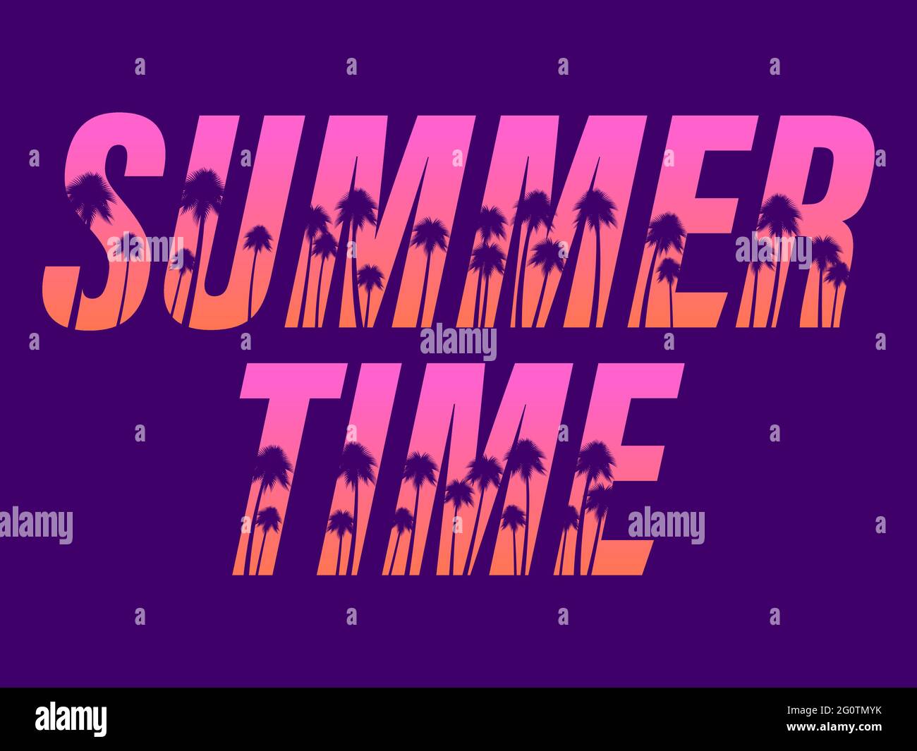 Summer time. Text with palm trees on a sunset. 80s retro design for ...
