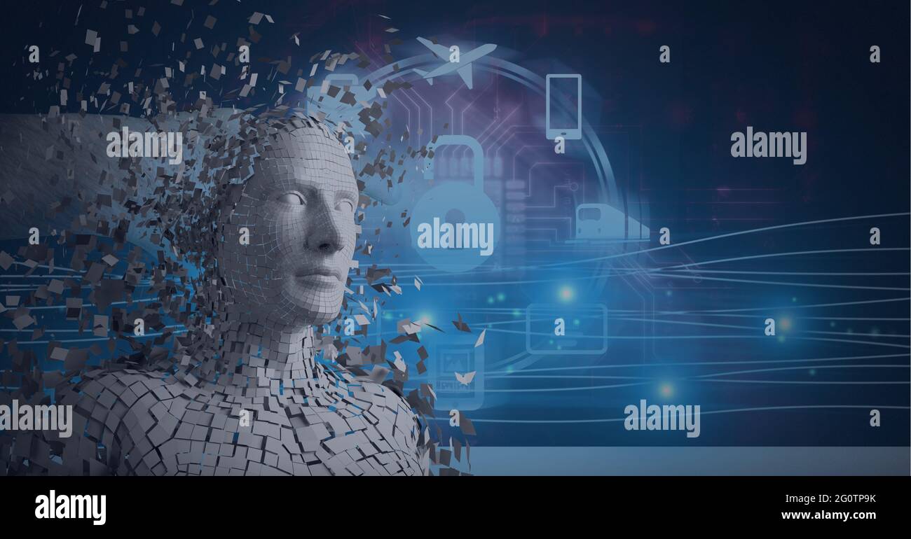 Composition of exploding human bust formed with particles over online ...