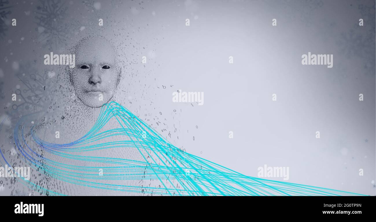 Composition Of Exploding Human Bust Formed With Binary Coding Over