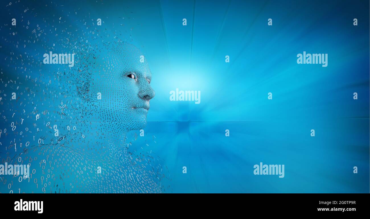 Composition Of Exploding Human Bust Formed With Binary Coding Over 4565