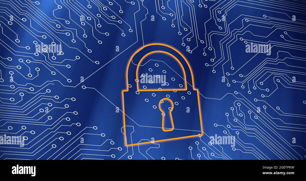 Composition of online security padlock and computer circuit board Stock Photo - Alamy
