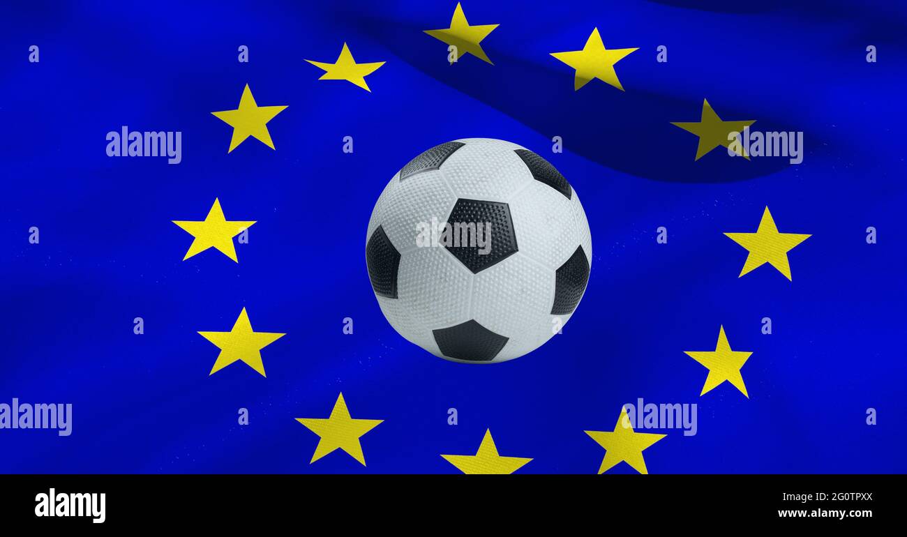 Composition of football over european union flag background Stock Photo ...