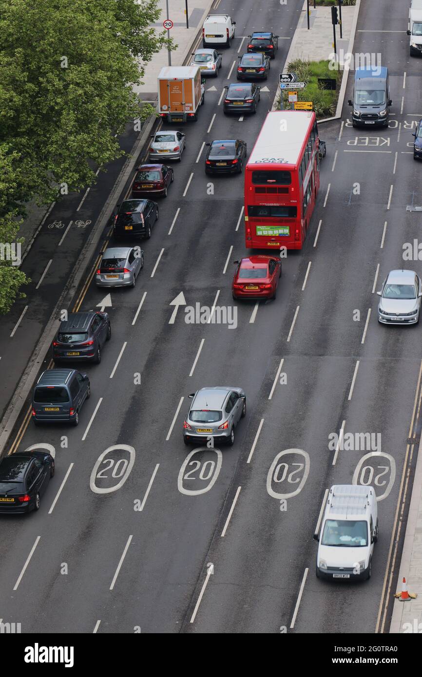 London traffic in Kingston upon Thames, England - aerial view of ...