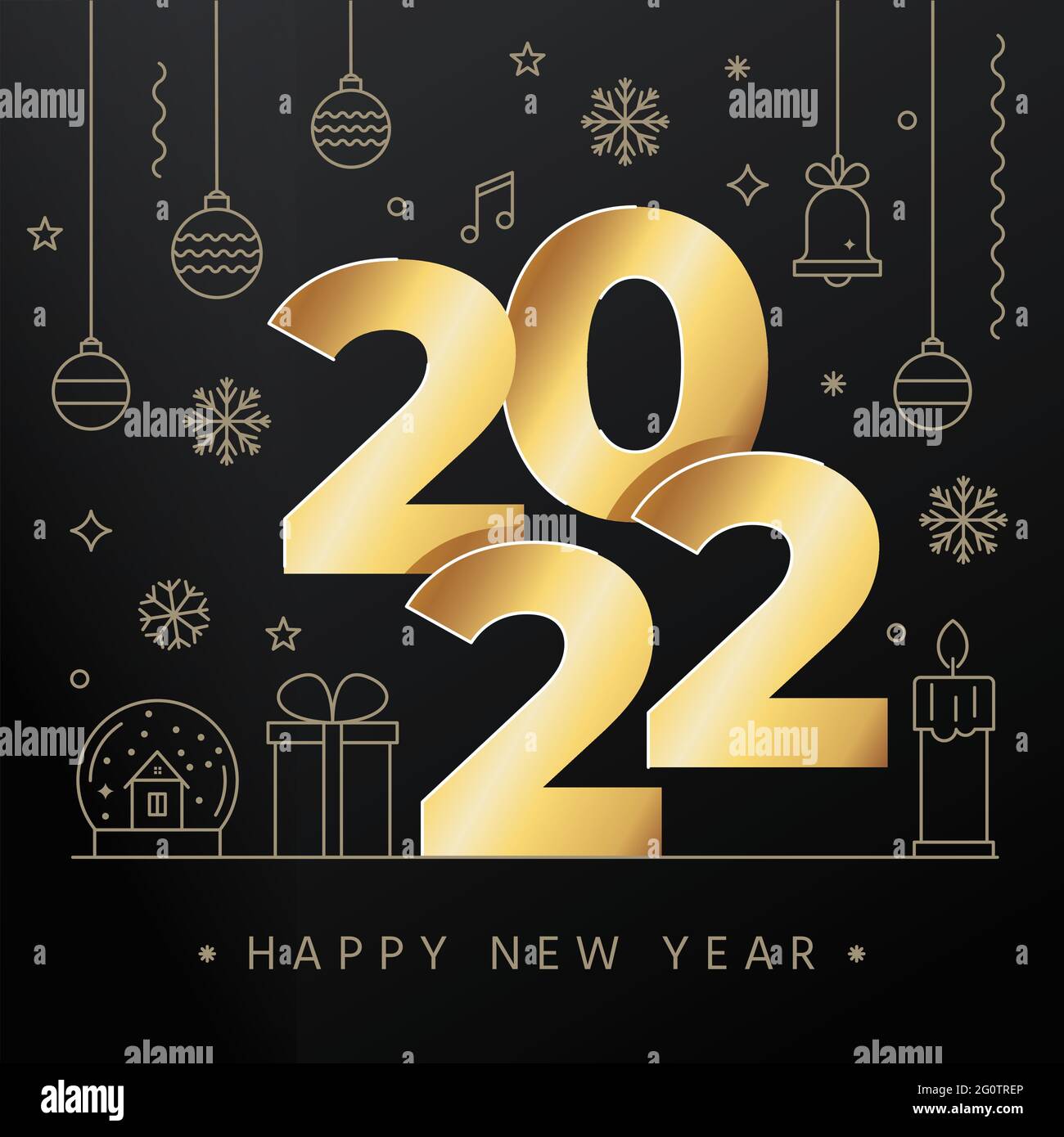 Vector illustration of New year concept with big golden 2022 letters ...