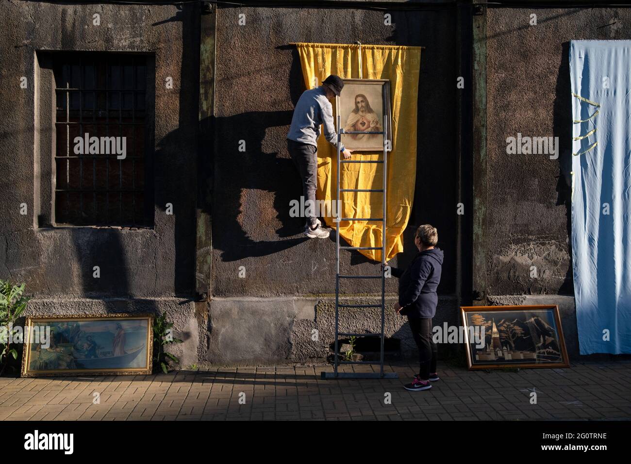 Swietochlowice, Lipiny, Poland. 03rd June, 2021. A man seen hanging the ...