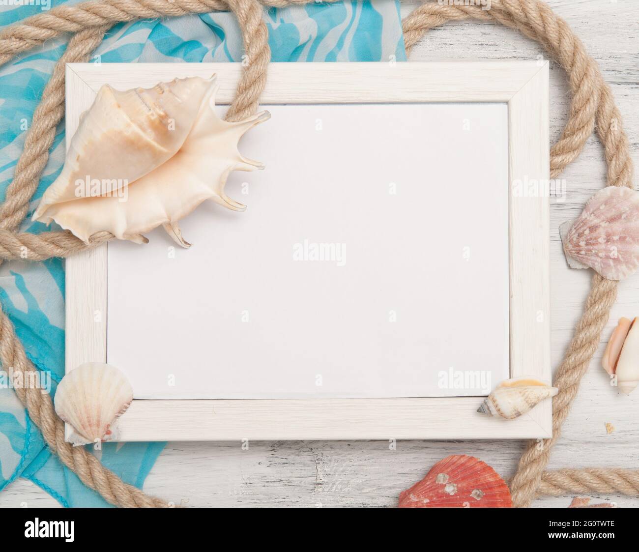 Marine blank frame with ropes and shell Stock Photo - Alamy