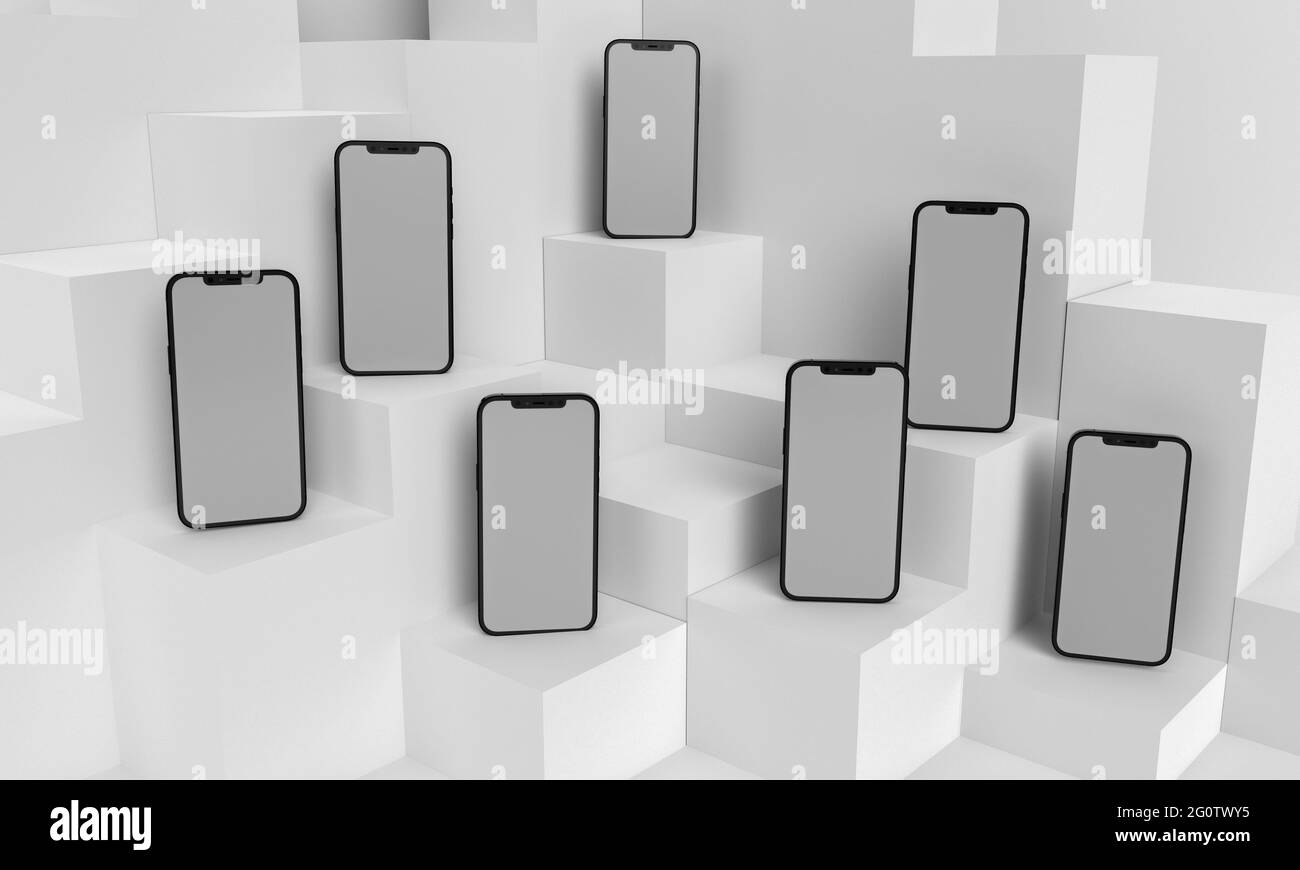 3d render illustration generic phone mock up in a white design high key ...