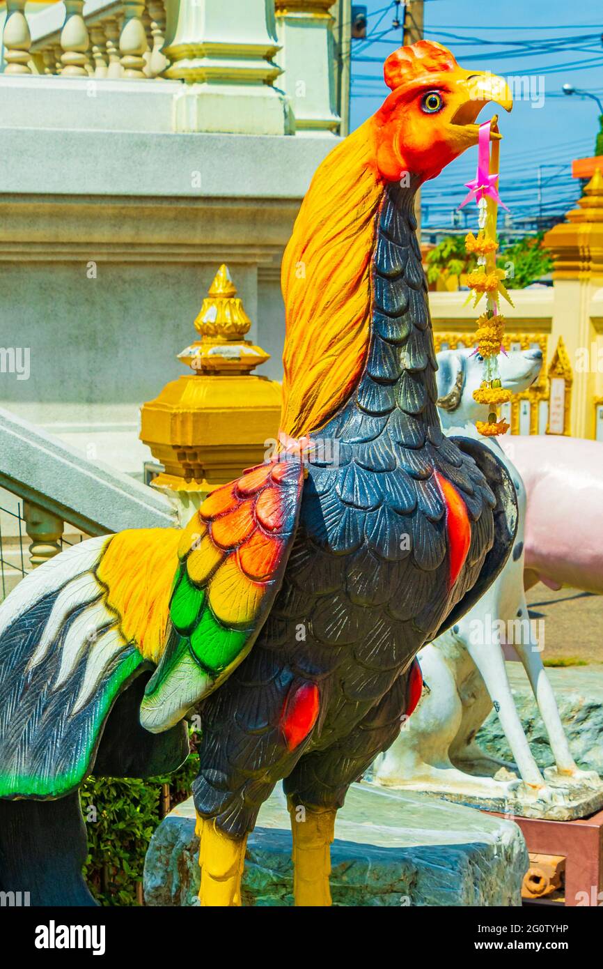 Beautiful chicken statue in amazing colorful Wat Don Mueang Phra ...
