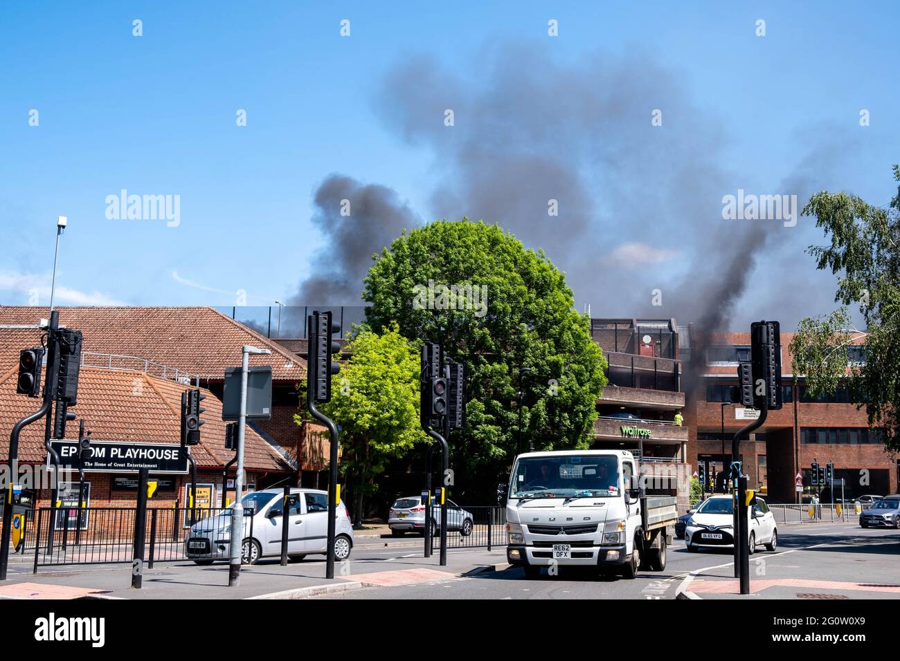 Epsom Surrey London UK, June 03 2021, Black Smoke From A Public Car ...