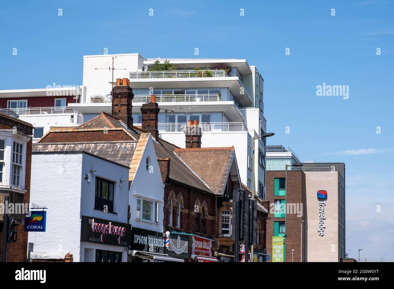 Epsom Surrey London UK, June 03 2021, A Mix Of Old And New Town Centre ...