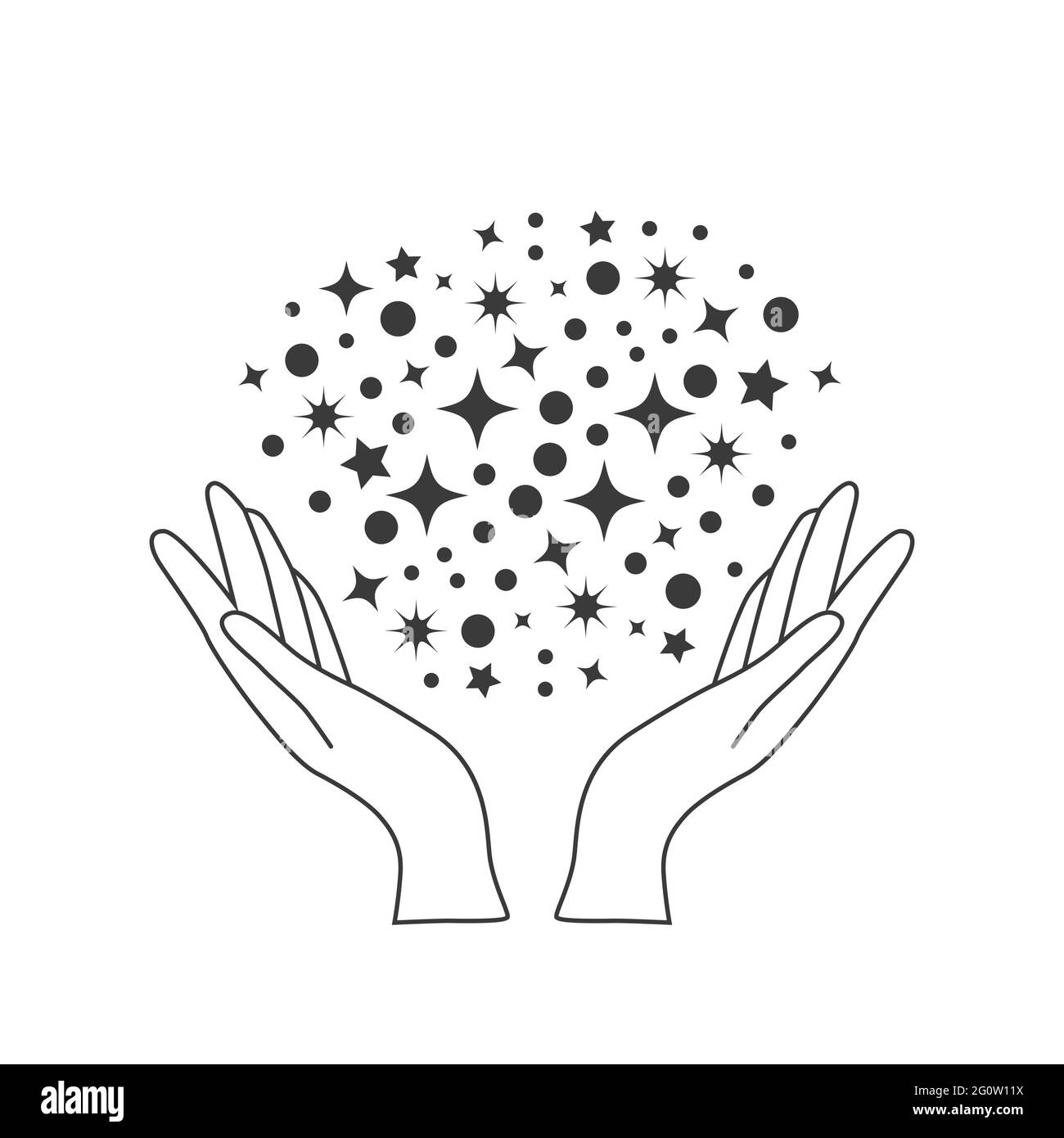 Esoteric symbol. Mystical and magical design of hands holding stars and ...