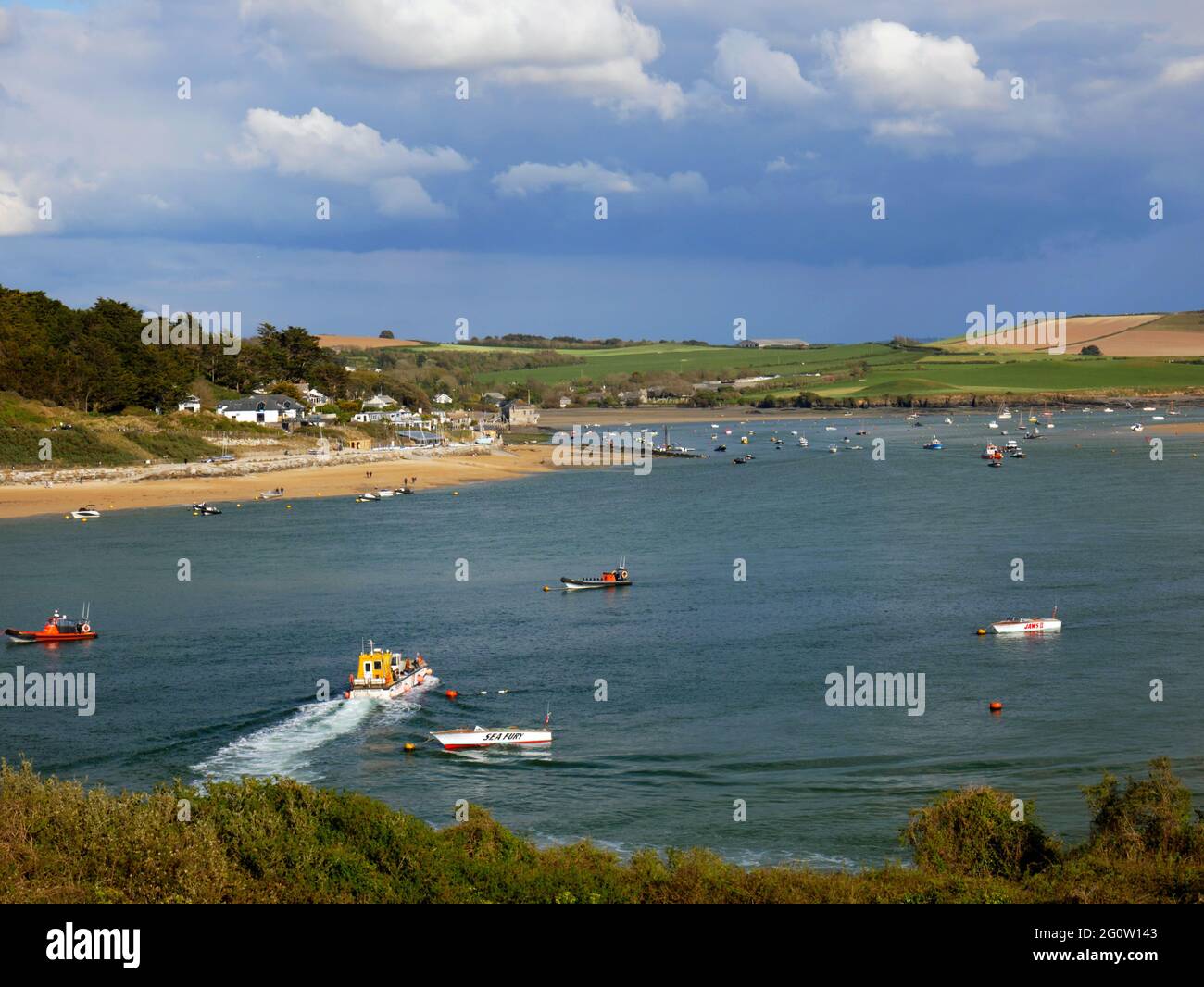 Rock, seen from across the River Camel estuary at Padstow, Cornwall ...