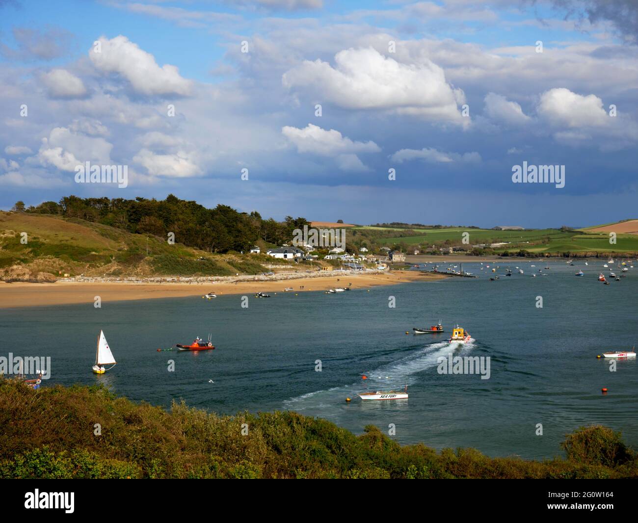 Rock, seen from across the River Camel estuary at Padstow, Cornwall ...