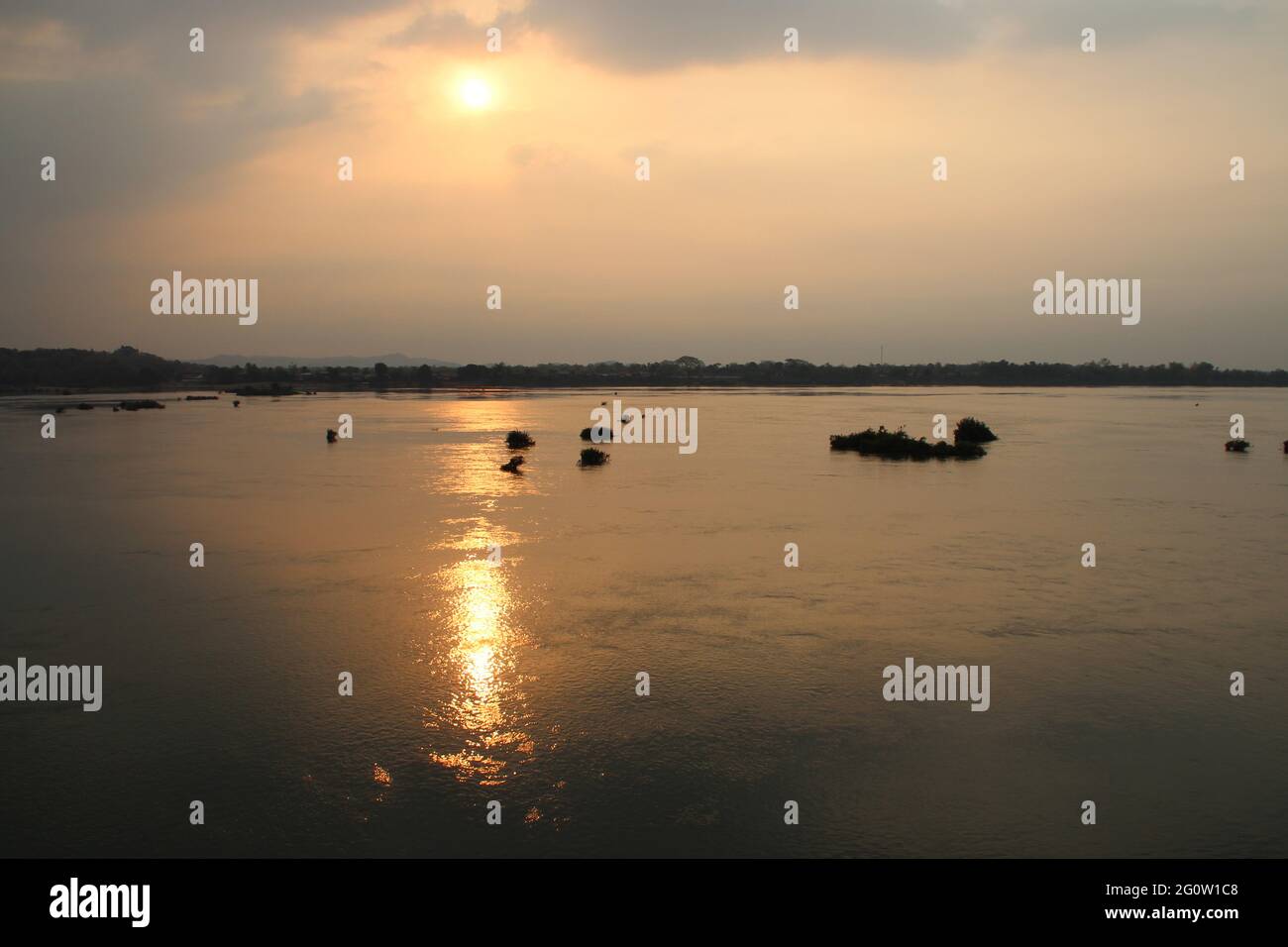 sunset and river mekong at khong island in laos Stock Photo - Alamy