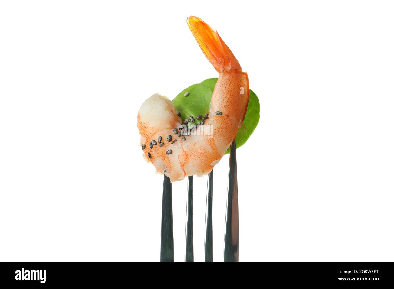 Fork with shrimp isolated on white background Stock Photo - Alamy
