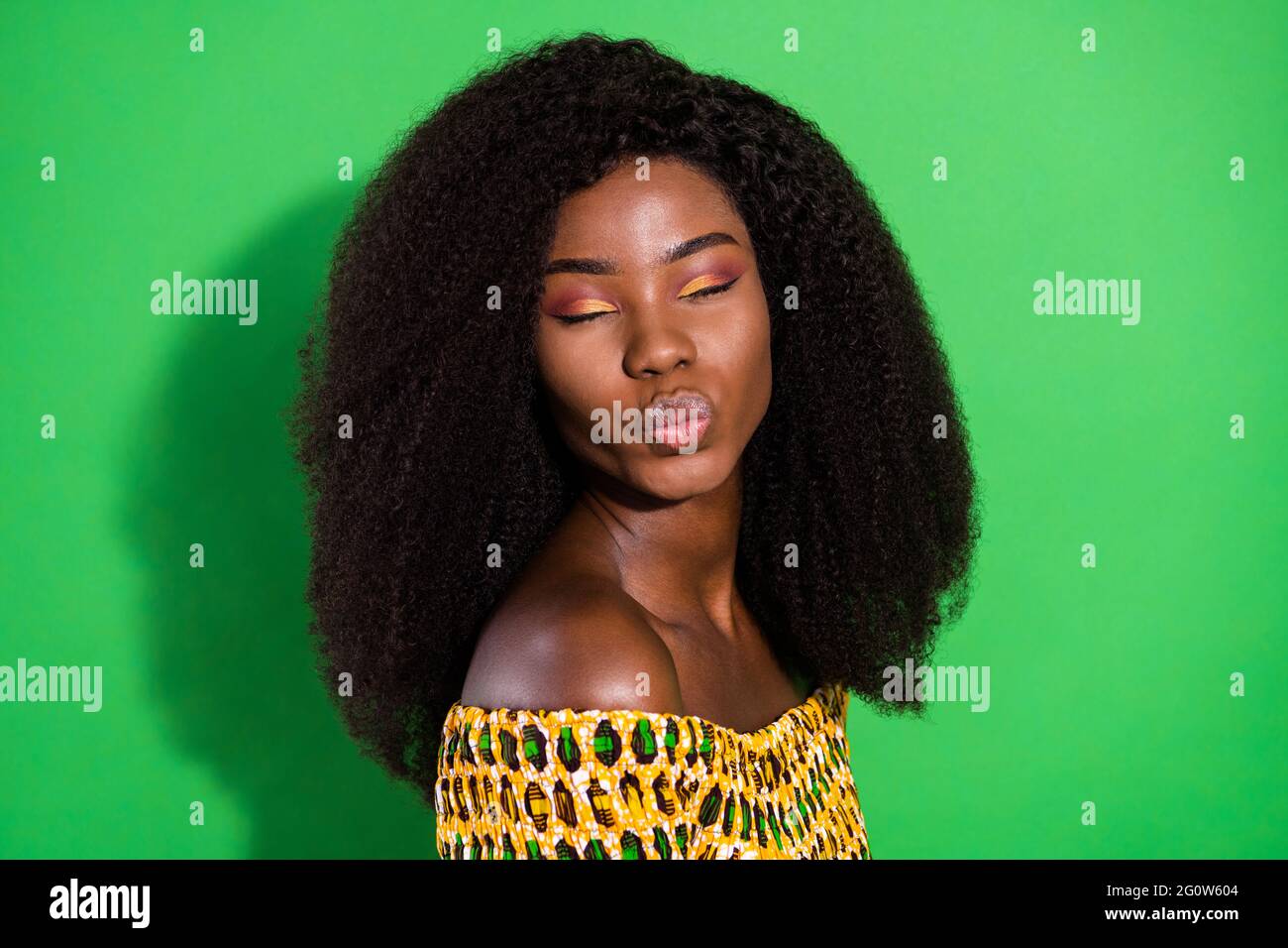 Photo of young beautiful stunning gorgeous afro woman pout lips kiss ...