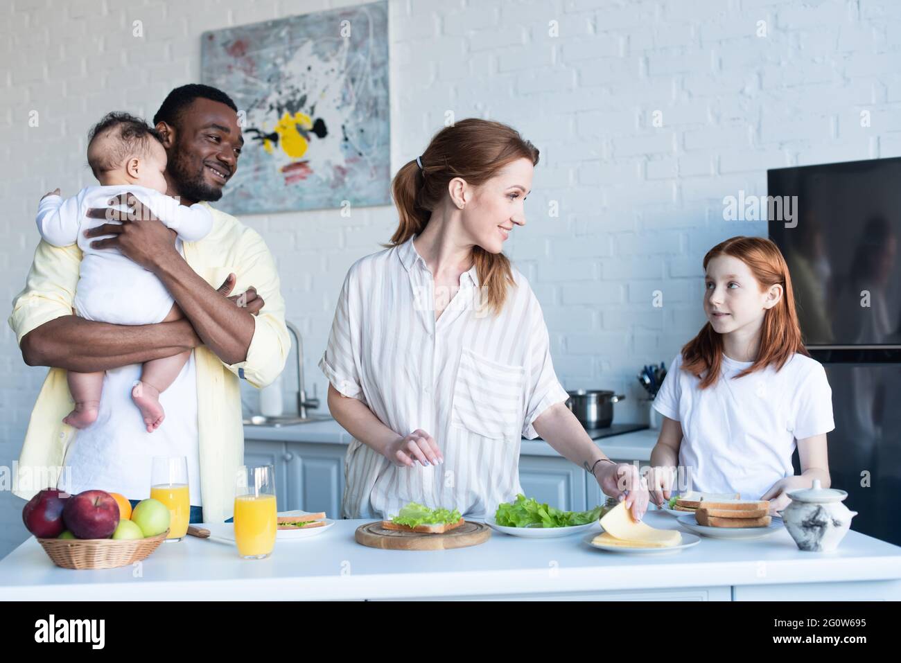 Father children preparing breakfast hi-res stock photography and images ...