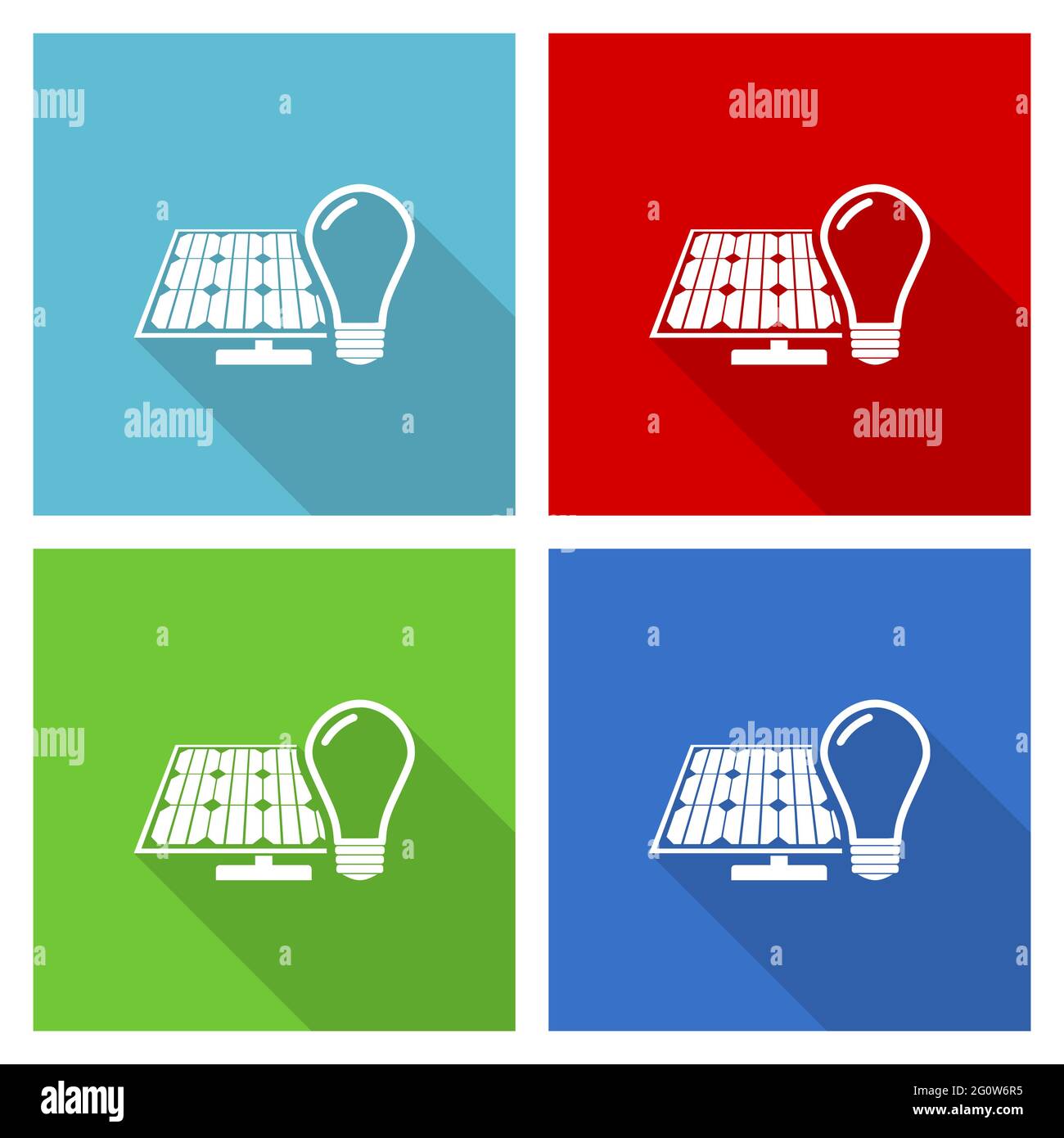 Light bulb and solar panel icons, set flat design renewable energy ...
