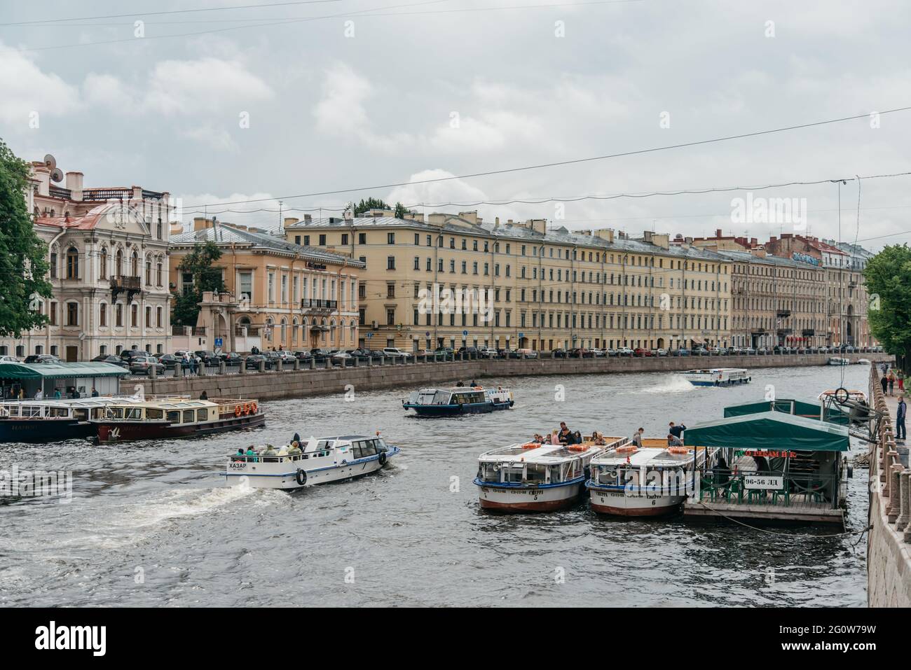 View of the embankment of the Fontanka from Anichkov Bridge Stock Photo ...