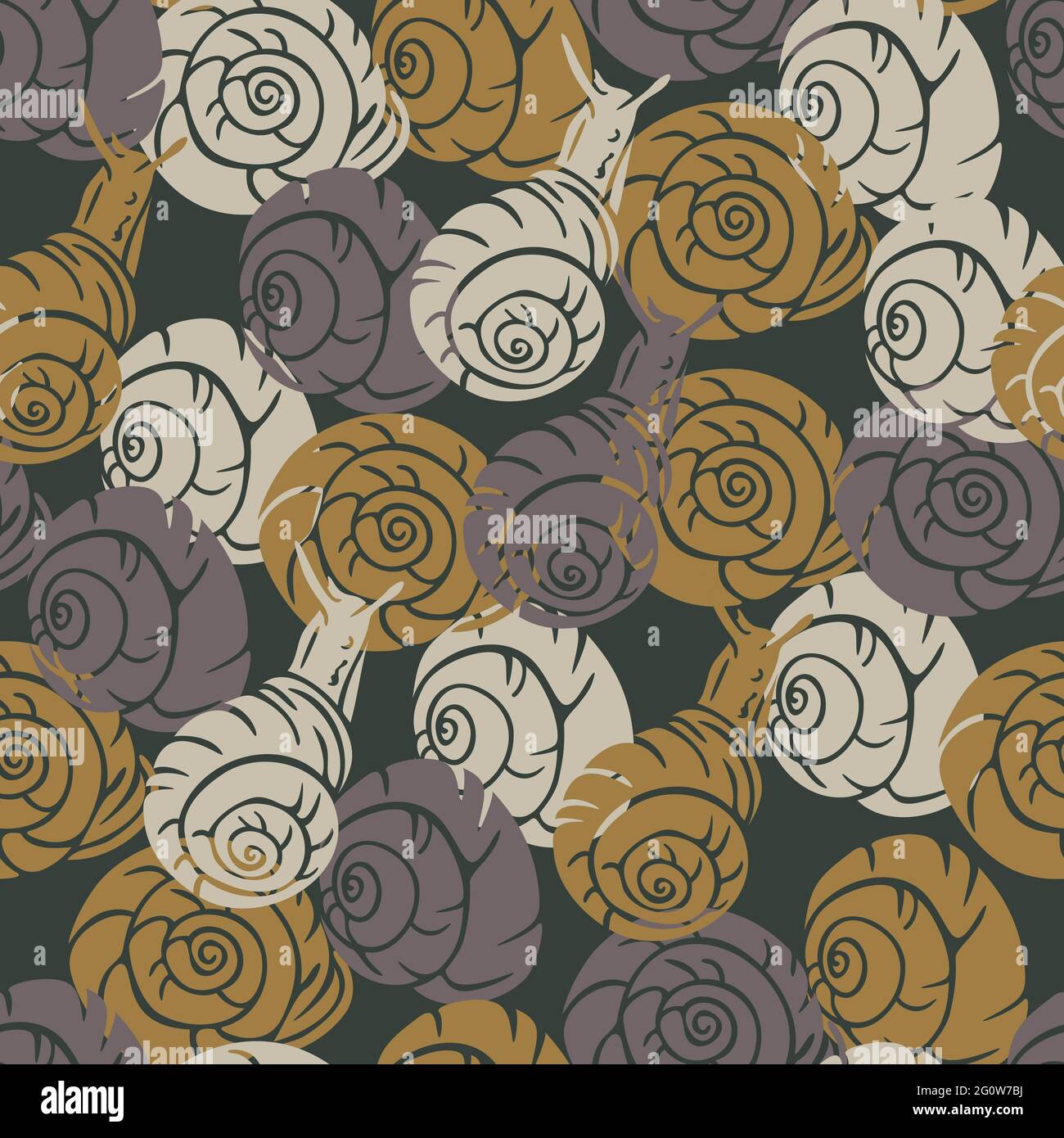 Vector seamless pattern with decorative silhouettes of snails and ...
