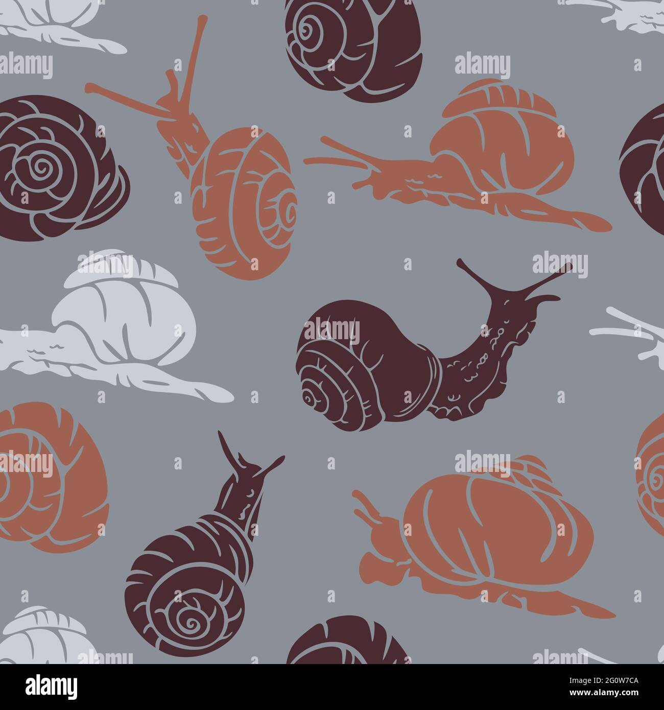 Vector seamless pattern with silhouettes of snails in various postures ...