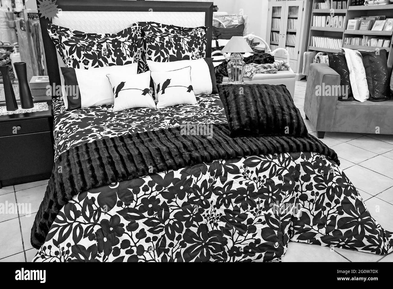 Bedding display retail store Black and White Stock Photos & Images - Alamy