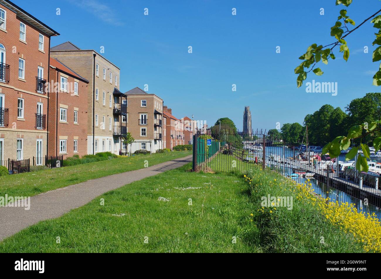 New blocks of flats on Witham bank with the stump in the distance and ...
