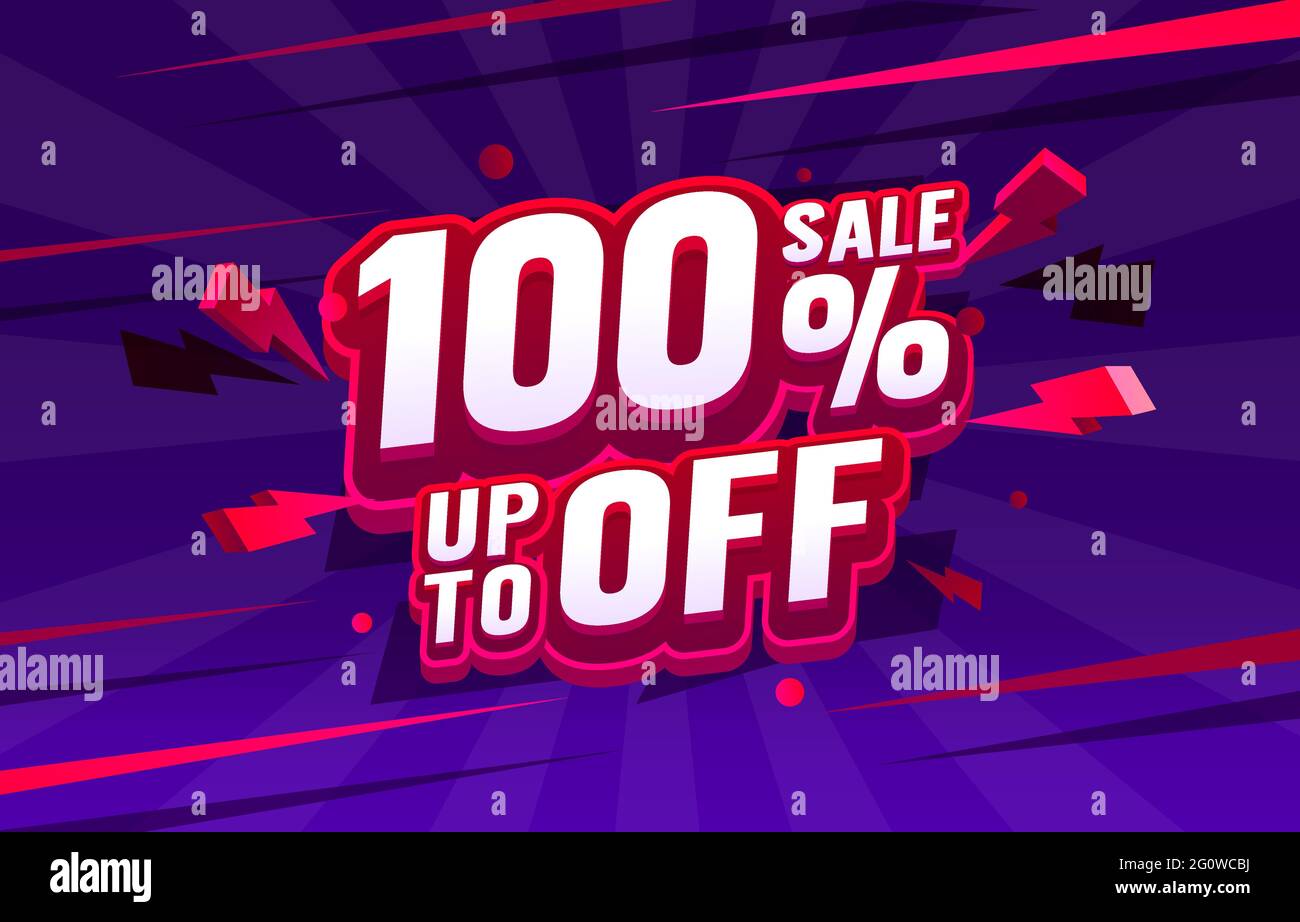 Up To 100 off sale banner, promotion flyer, retro label. Vector ...