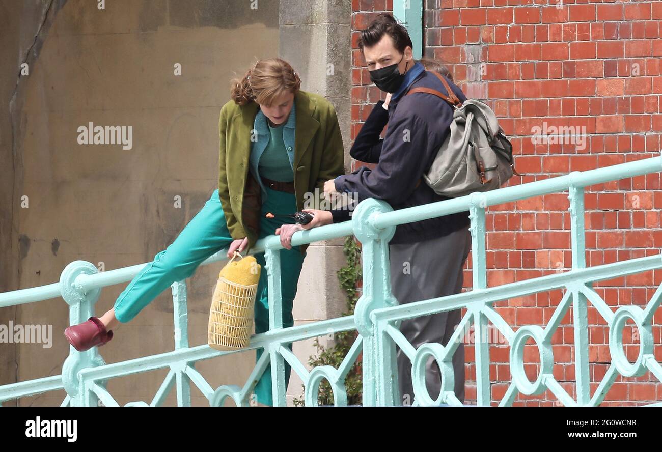 Harry Styles and Emma Corrin on the set of Michael Grandage's latest ...