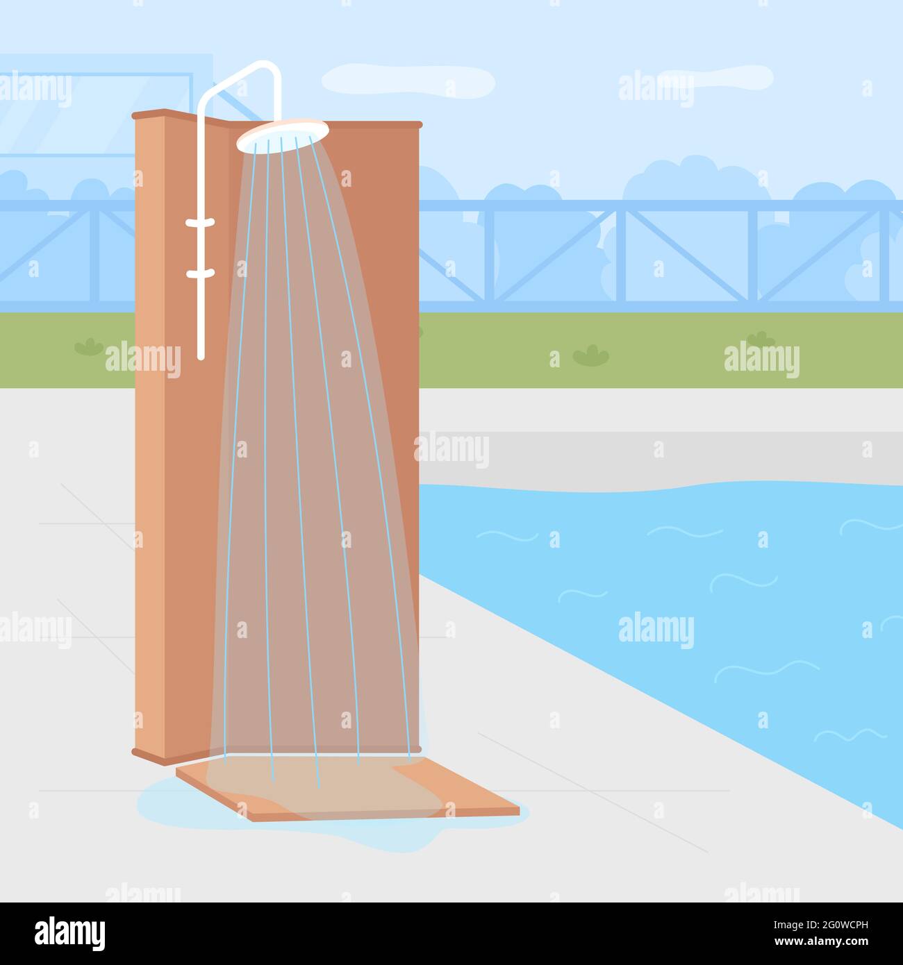 Poolside backyard shower flat color vector illustration Stock Vector ...