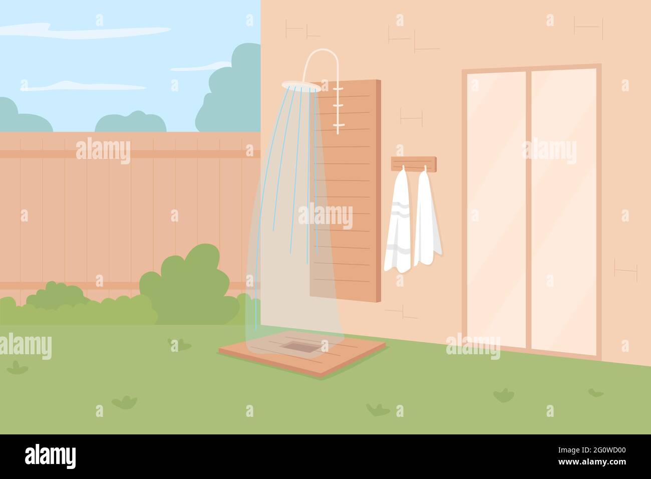 Showering outdoors flat color vector illustration Stock Vector Image ...