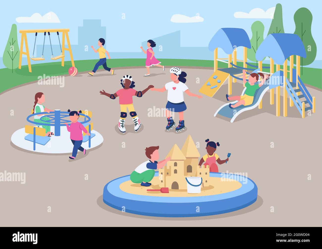 Outdoor playground flat color vector illustration Stock Vector Image ...