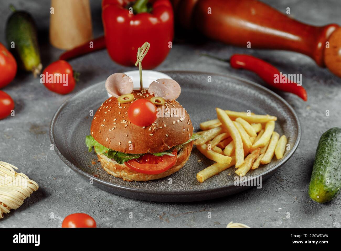 Children's burger in the form of a mouse. Burger from the children's ...