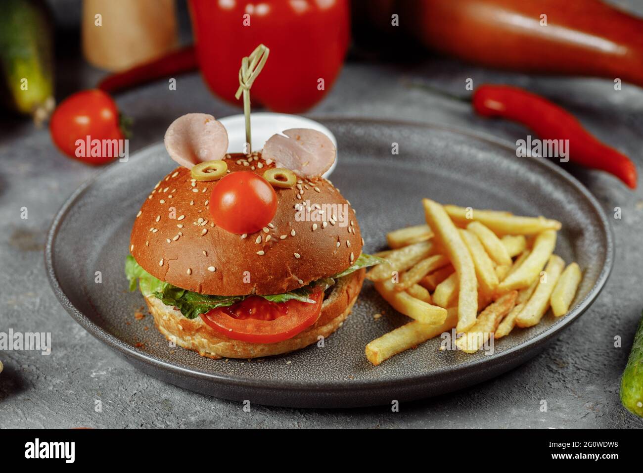 Children's burger in the form of a mouse. Burger from the children's ...