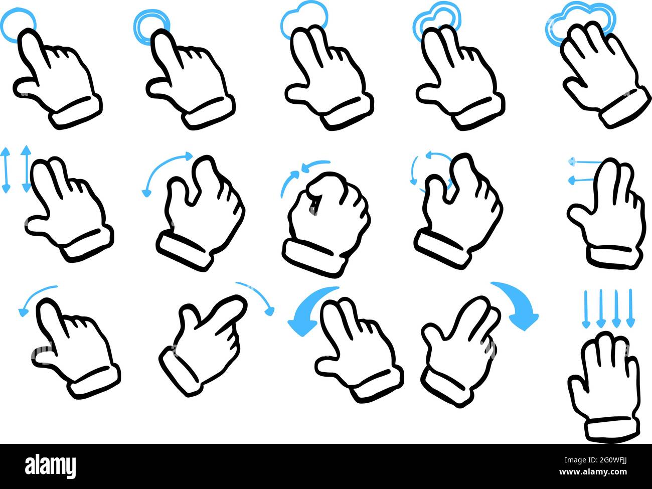 This is a illustration of Touch gesture set drawn with a pen Stock ...