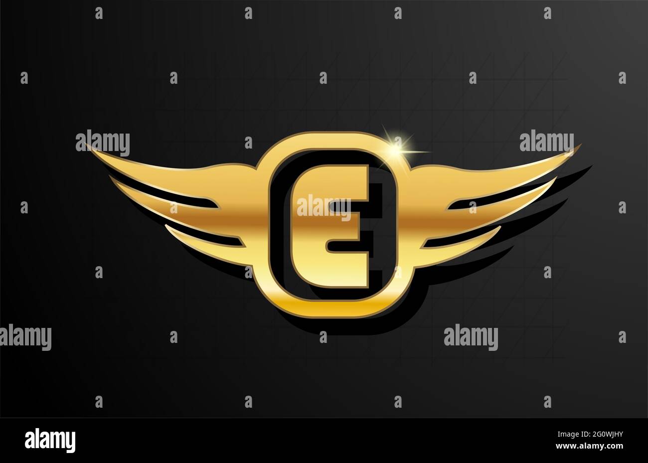 E gold letter logo alphabet for business and company with yellow color ...