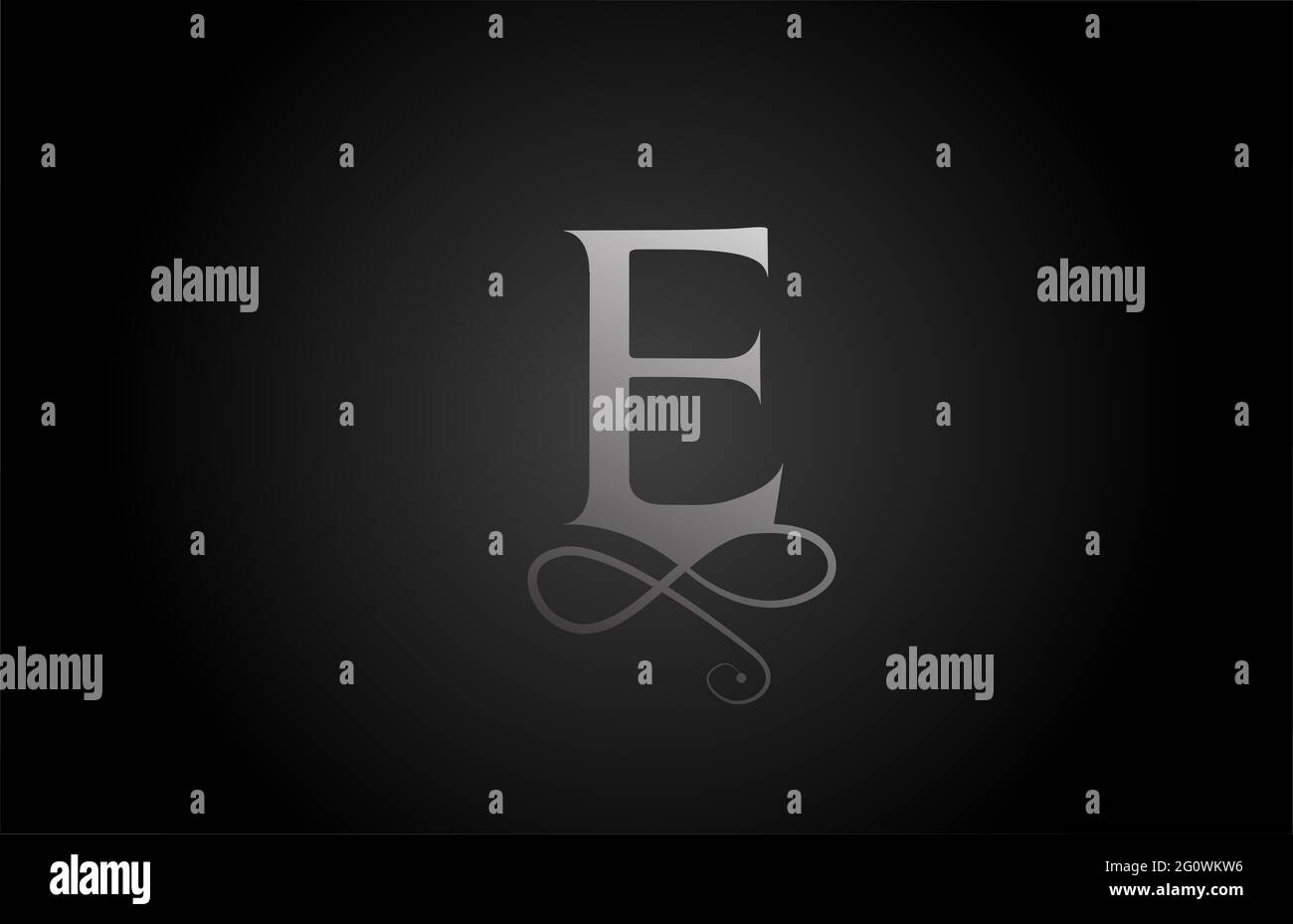 E black and white elegant monogram ornament alphabet letter icon logo ...