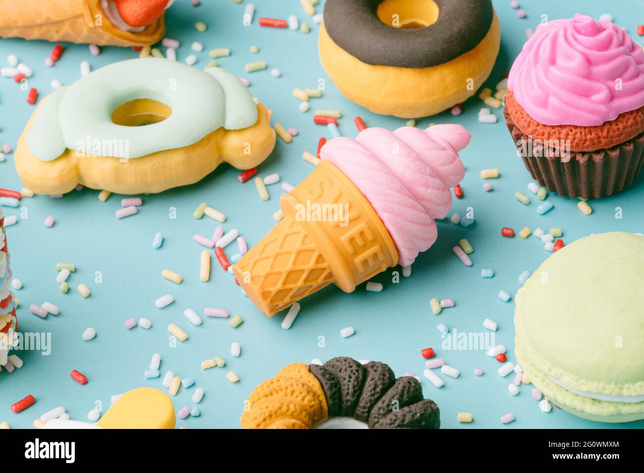 set of desserts and sweet foods. ice cream, donuts, cupcakes, macarons ...