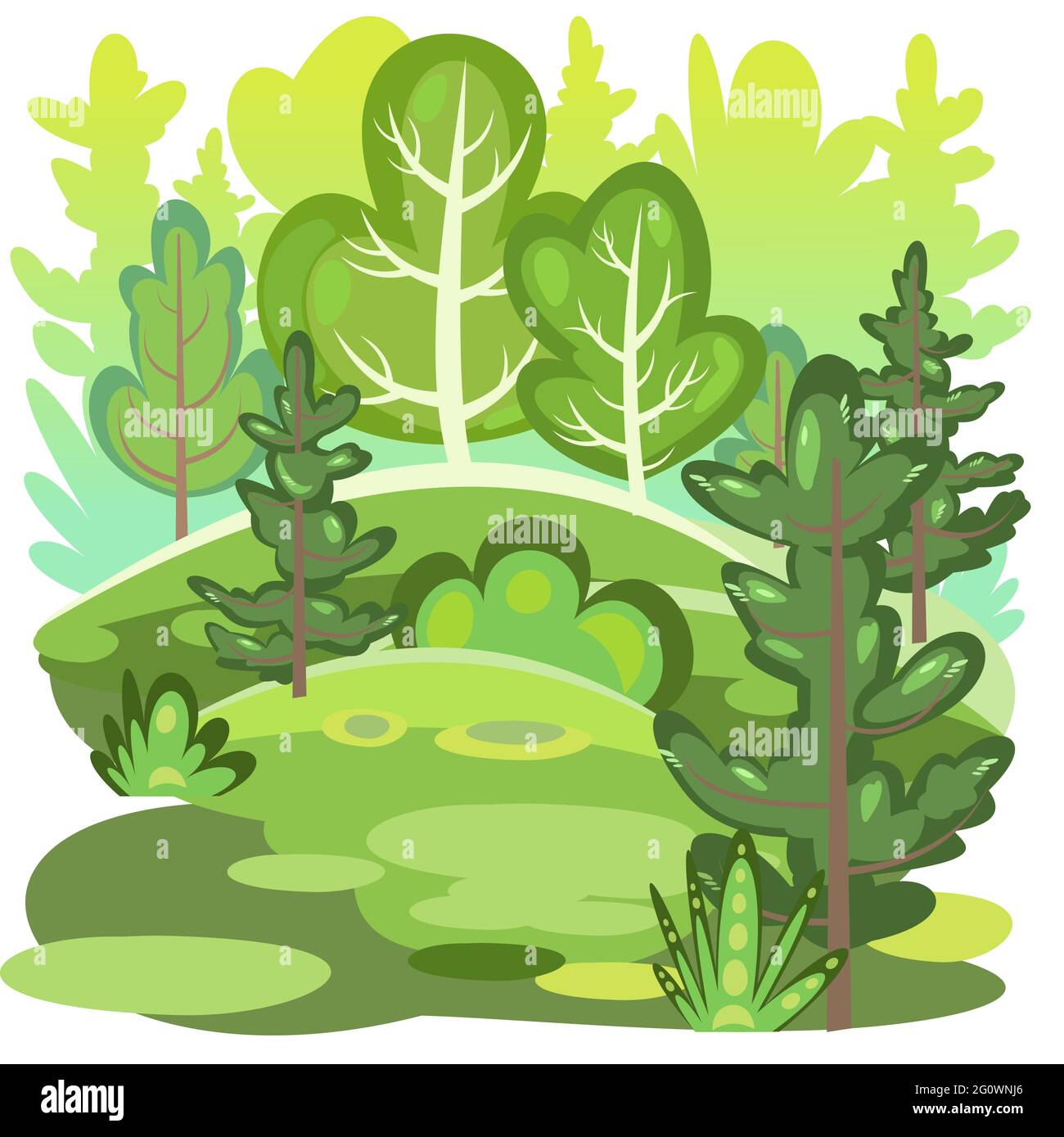Flat forest. Illustration in a simple symbolic style. Funny green ...