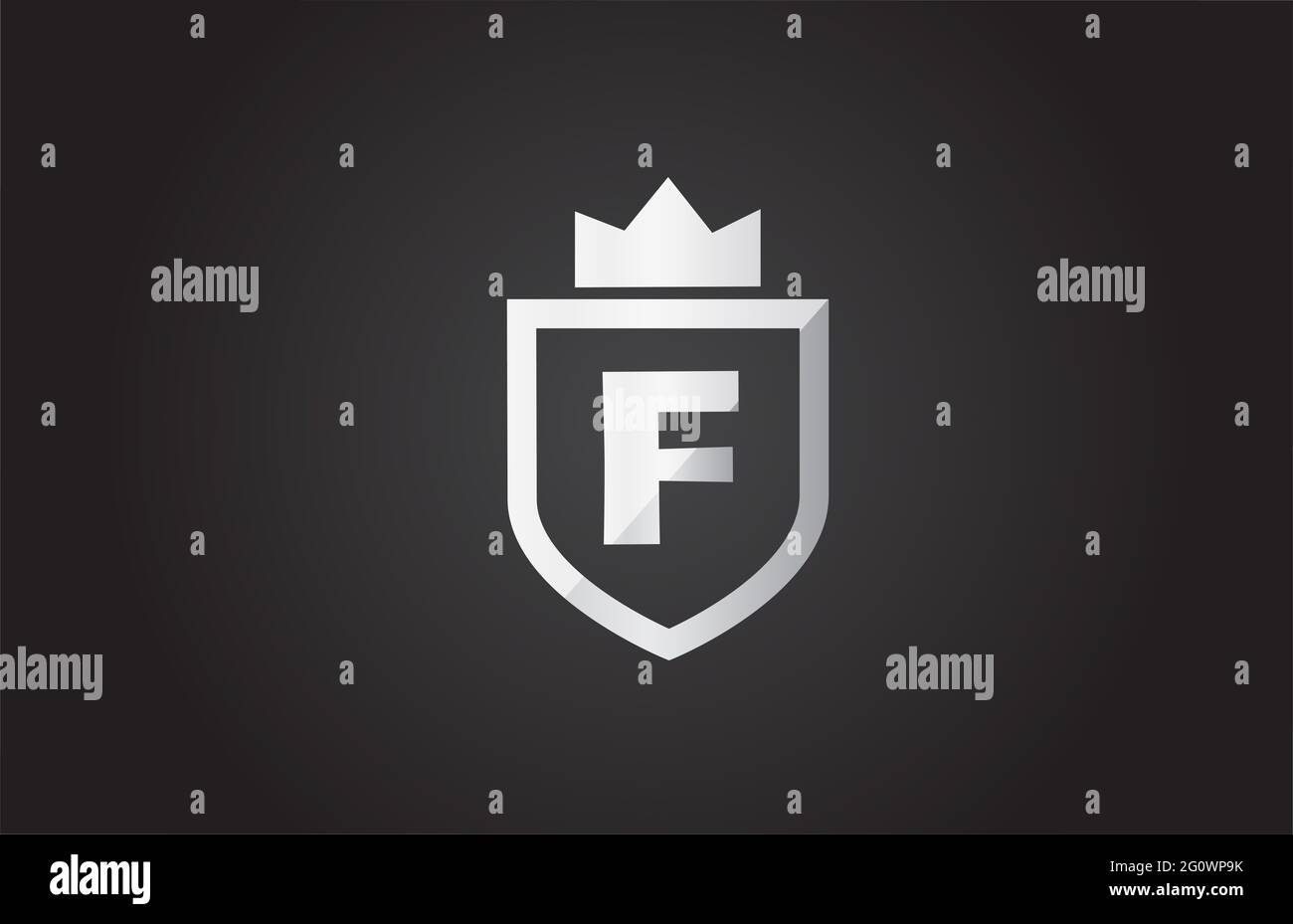F alphabet letter logo icon in black and grey color. Shield design for ...