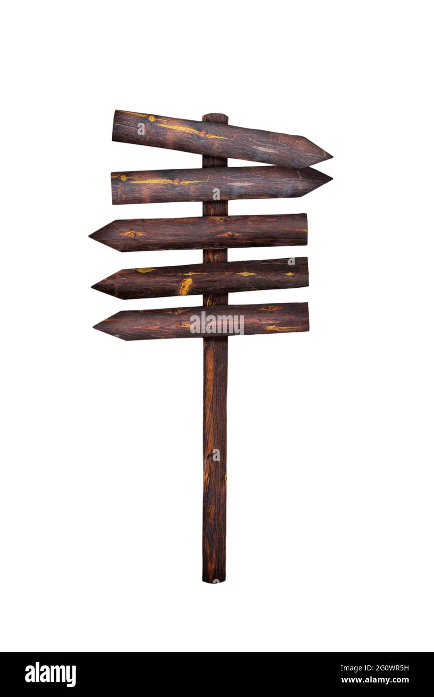 Old, rustic wooden arrow sign isolated on white background Stock Photo ...